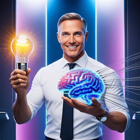 Businessman Holding Light Bulb And Brain Inside Idea And Imagination