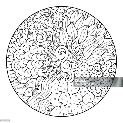 Contour Rond Motif Floral Pour La Page De Livre À Colorier Anti Stress