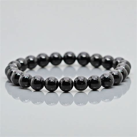 Natural Black Tourmaline 8mm Smooth Round Gemstone Beads Stretch