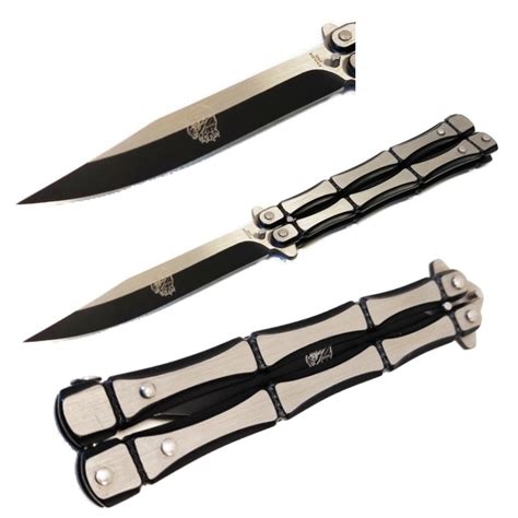 Coltello Butterfly Skeleton Balisong Con Lama Ed Impugnatura Bianca E Nera Coltello A