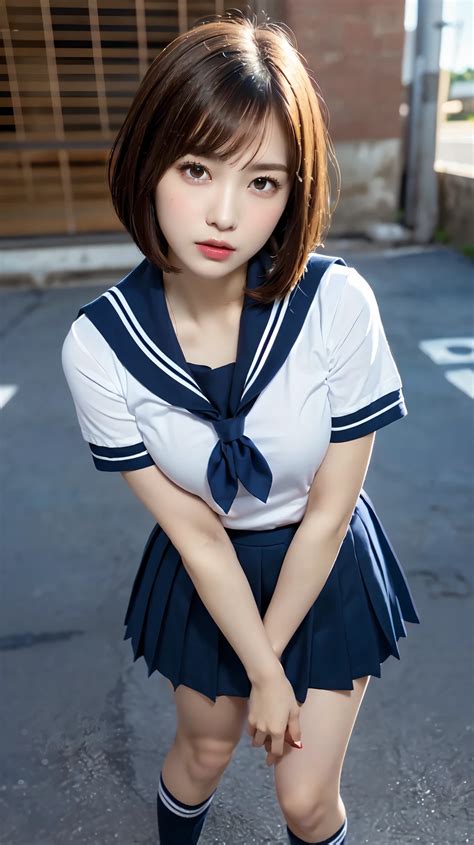 Arafed Asian Woman In A Sailor Outfit Posing For A Picture SeaArt AI