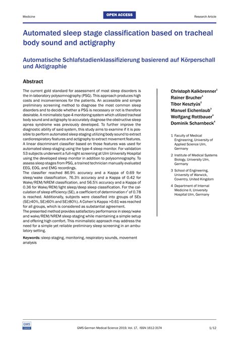 Pdf Automated Sleep Stage Classification Based On Tracheal Body Sound And Actigraphy