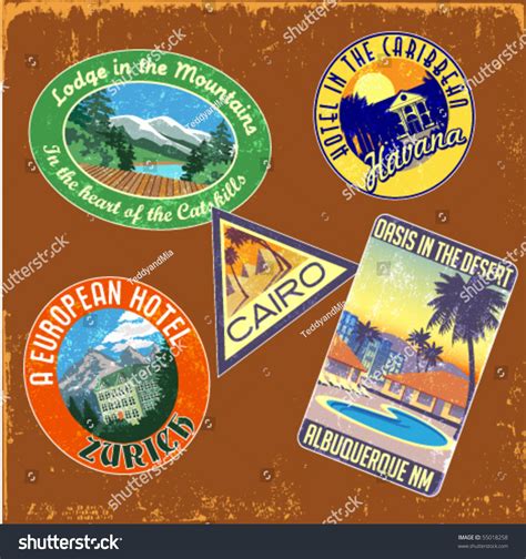 Vintage Travel Stickers Vector Set 55018258 Shutterstock