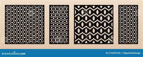 Laser Cut Panel Vector Design With Geometric Pattern Wavy Lines Abstract Grid Stock Vector
