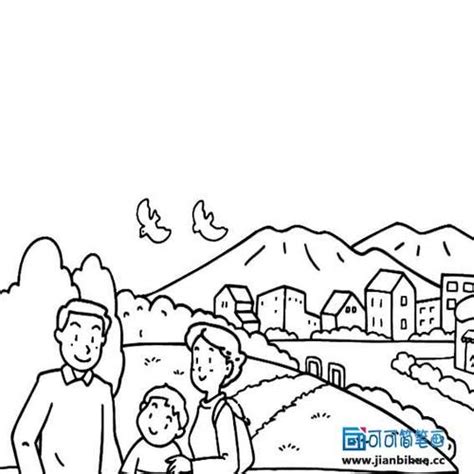 一家三口郊游简笔画 简笔画图片大全 普车都