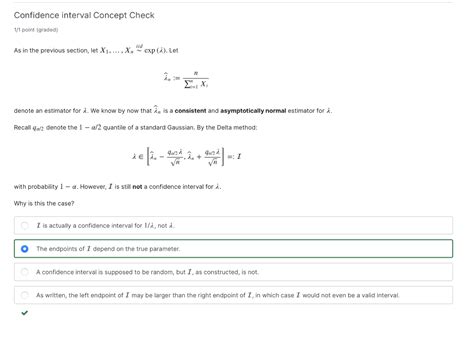 Solved Confidence Interval Concept Check 1 1 Point Graded Chegg