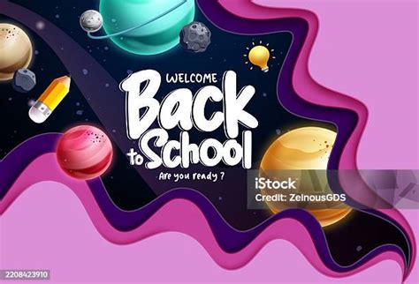 학교로 돌아 가기 인사 클립 아트 종이 컷 배경 학교 텍스트 클립 아트에 오신 것을 환영합니다 다채로운 행성과 교육적인 고등학교에 대한 스톡 벡터 아트 및 기타 이미지