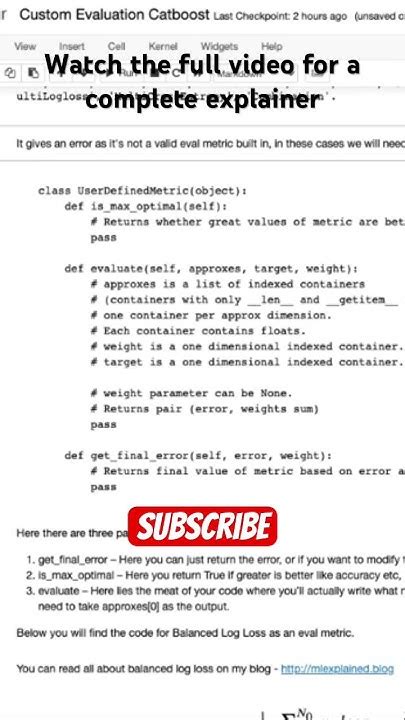 Custom Evaluation Metric Catboost Machinelearning Python Catboost Boosting Shorts Youtube
