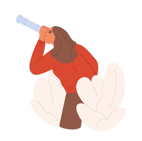 Premium Vector Young Woman Spy Sneaking Girl Peeping Look Behind Wall