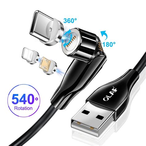 540 회전 마그네틱 케이블 마이크로 Usb C 타입 충전기 안드로이드 휴대폰용 고속 충전 자석 충전 코드 아이폰 11 프로 Xs용 3a휴대폰 유동 케이블