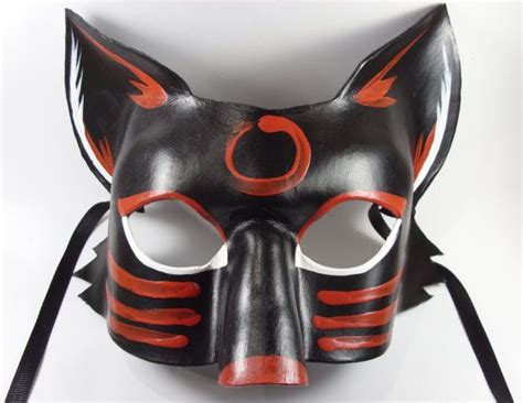 Dark Trickster Fox Masquerade Mask Fox Costume Black Sumi E Kitsune