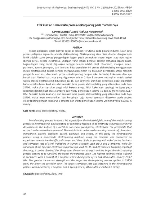 PDF Efek Kuat Arus Dan Waktu Proses Elektroplating Pada Material Baja