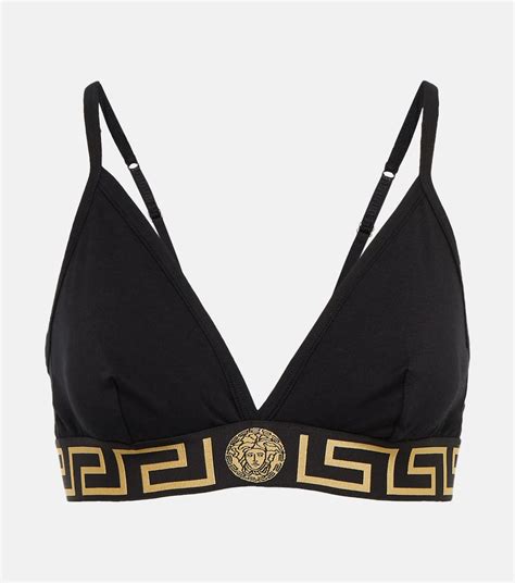 Greca Border Cotton Bralette In Black Versace Mytheresa
