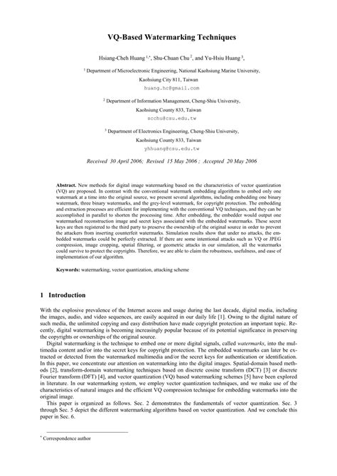 Pdf Vq Based Watermarking Techniques