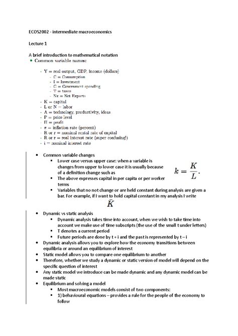 ECOS2002 Lecture Notes ECOS2002 Intermediate Macroeconomics Lecture 1 A Brief Introduction