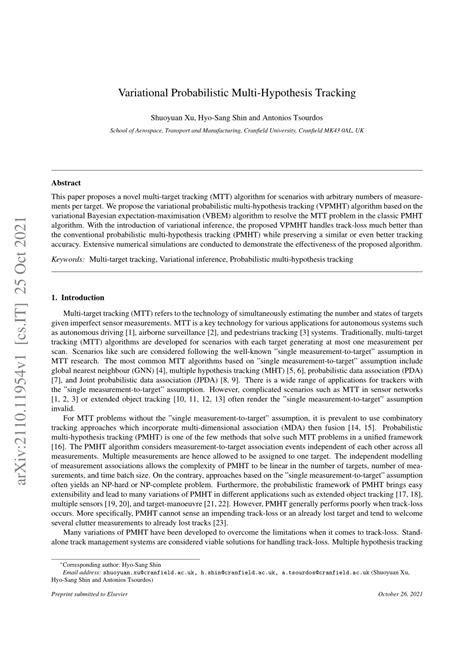PDF Variational Probabilistic Multi Hypothesis Tracking