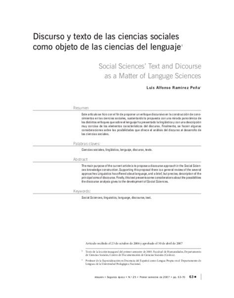 Pdf Discurso Y Texto De Las Ciencias Sociales Como Objeto De Las