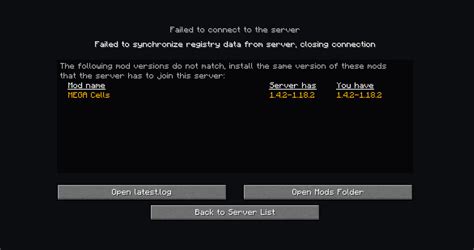 Failed To Synchronize Registery Data From Server But Mods Shown Are The Same Version R