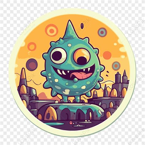 둥근 원 스티커에 만화 일러스트 외계인 벡터센터상표 Png 일러스트 무료 다운로드 Lovepik