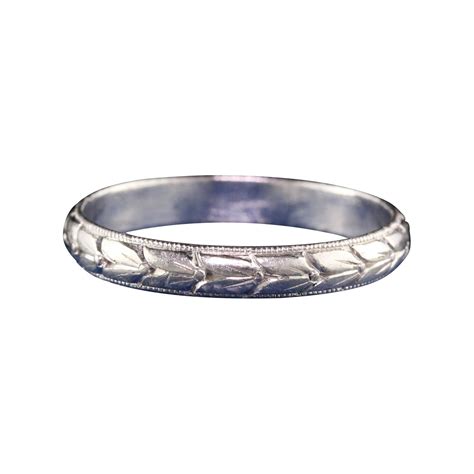 Antique Art Deco Platinum Engraved Classic Wedding Band For Sale At 1stdibs