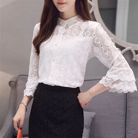 Free Shipping New 2017 Fashion Round Neck Women Lace Blouse Long Sleeve