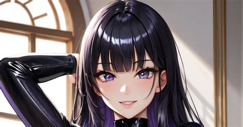 Aiイラスト 黒紫色ボディスーツ☓黒髪ロング紫インナーカラーの爆乳美女 ユーキヒロ自己紹介読んでのイラスト Pixiv