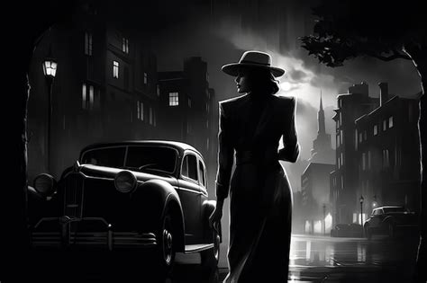 Premium Photo Noir Detective Story Woman In Raincoat Walks Through