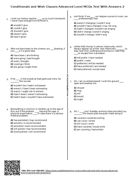 903 Conditionals And Wish Clauses Advanced Level Mcqs Test With Answers 2 Download Free Pdf