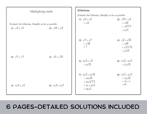 Multiplying Surds Worksheet With Answers Teaching Resources