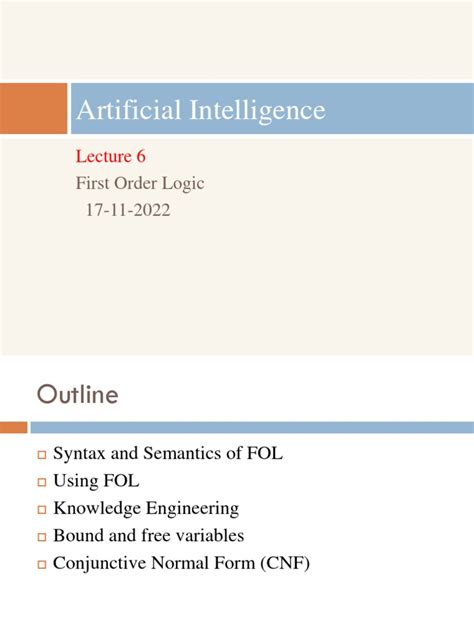 Artificial Intelligence First Order Logic 17 11 2022 Pdf