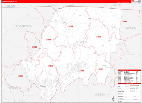 Sumner County Tn Wall Map Red Line