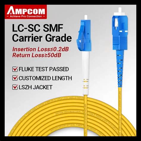 AMPCOM Single Mode Fiber SC LC Fiber Patch Cable Simplex SC UPC To LC UPC Singlemode