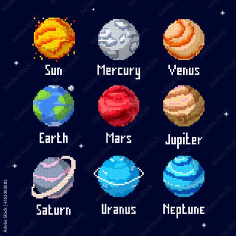 Stockvector Pixel Planets Vector Set Solar System Planets Mercury