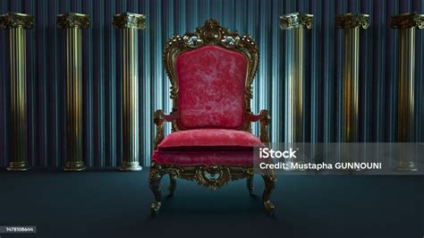 어두운 기둥 배경에 붉은 왕좌 황금 기둥이 있는 왕 안락의자 황제에 대한 스톡 사진 및 기타 이미지 황제 건축 골동품 Istock