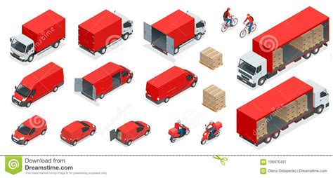 Isometric Logistics Icons Set Of Different Transportation Stock Vector