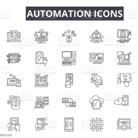 웹 및 모바일 디자인을 위한 자동화 라인 아이콘 편집 가능한 스트로크 기호입니다 자동화 개요 개념 일러스트 공장 산업 건물에 대한 스톡 벡터 아트 및 기타 이미지 Istock