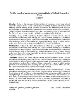 National School Counseling Week Nscw~~ Morning Announcement Script