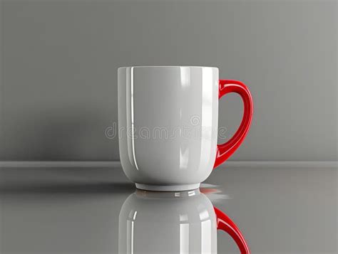 Red And White Coffee Cup On Reflective Surface Stock Illustration
