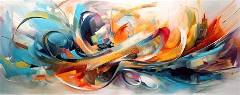 Convergence Of Vibrant Brushstrokes And Abstract Shapes Creating A Lively And Energetic