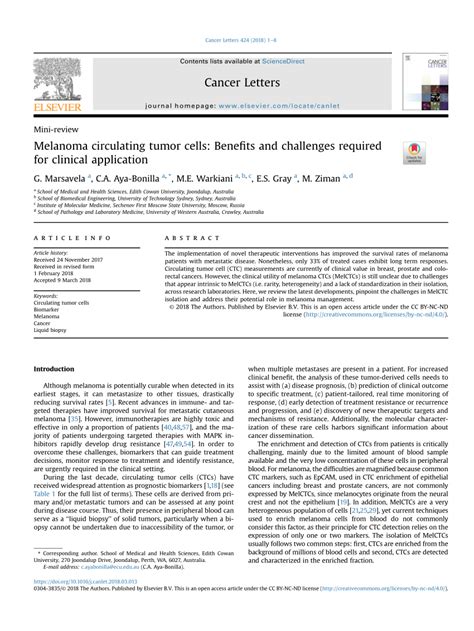 Pdf Melanoma Circulating Tumor Cells Benefits And Challenges Required For Clinical Application