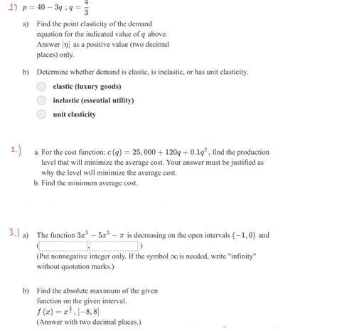 Solved 1 P 40 3q Q 3 A Find The Point Elasticity Of Chegg Com