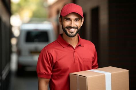 Premium Ai Image Delivery Man With Parcel Box Over Truck On Street