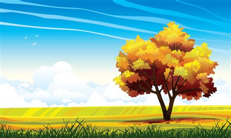 Free Vectors Abstract Landscape With Big Tree Vector Background