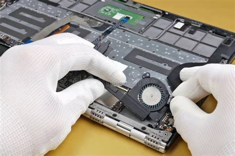 Computer Repair Technician Disconnects The Cooling Fan Stock Image Image Of Electronic Blue