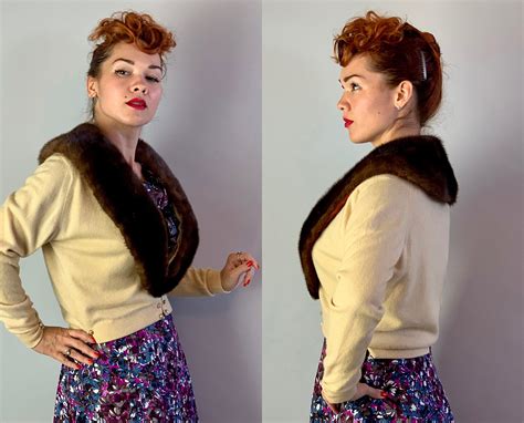 1950s Captivating Kitty Cardigan Vintage 50s Creamy Beige Cashmere