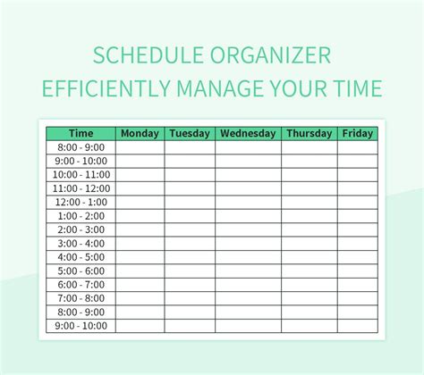 schedule organizer efficiently manage your time excel template and