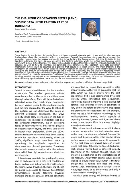 PDF THE CHALLENGE OF OBTAINING BETTER LAND SEISMIC DATA IN THE EASTERN PART OF INDONESIA