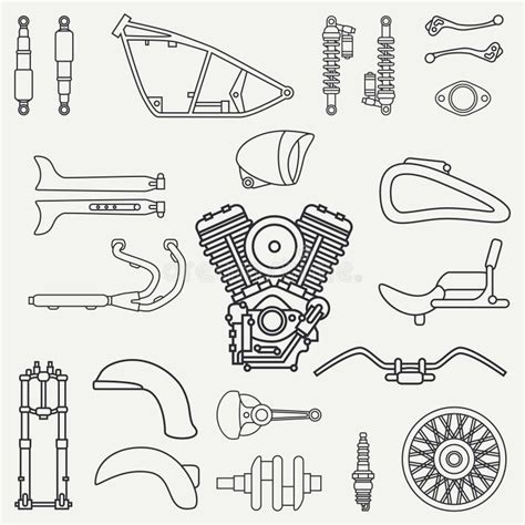 Motorcycle Parts Flat Set Stock Vector Illustration Of Computer 47193900