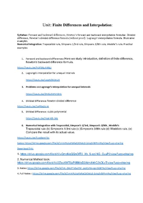 Unit Finite Difference Interpolation And Numerical Integration By Drjeetendra Unit Finite