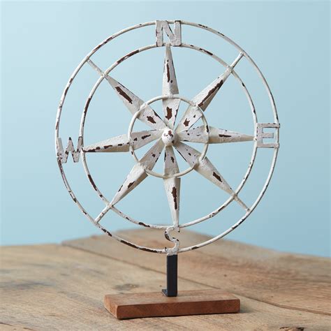 Distressed Compass Tabletop Decor Coastal Compass Home Decor The